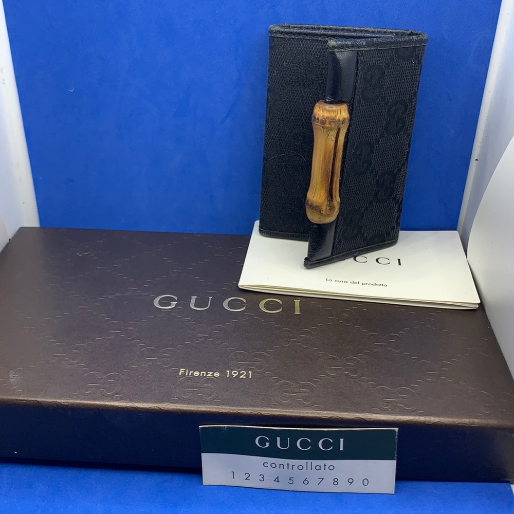 Gucci Bamboo Vintage Black Key Holder Wallet - Gem